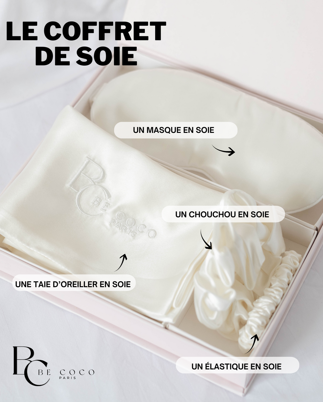 Taie d'Oreiller, Masque, Chouchou et elastique en soie : Le coffret ...