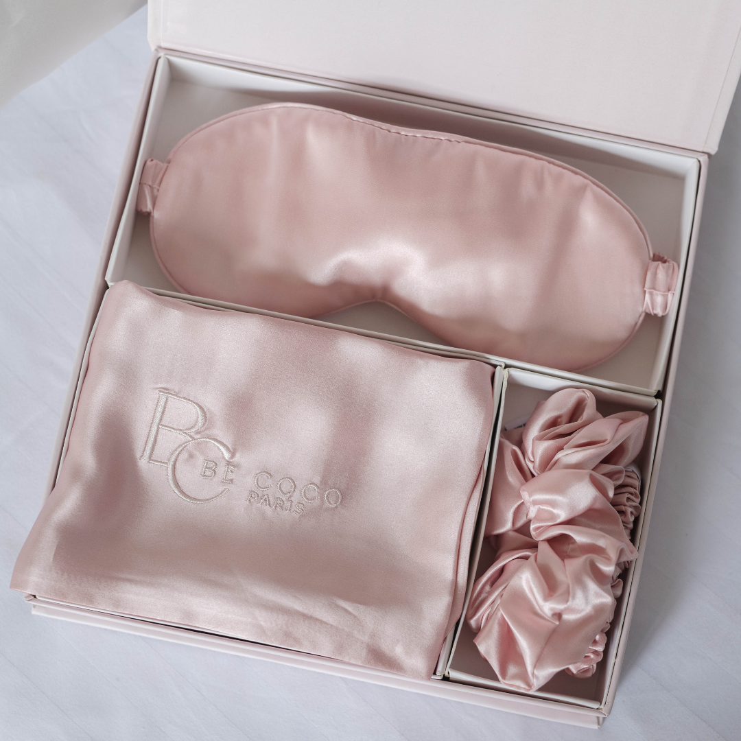 Taie d'Oreiller, Masque, Chouchou et elastique en soie : Le coffret ...