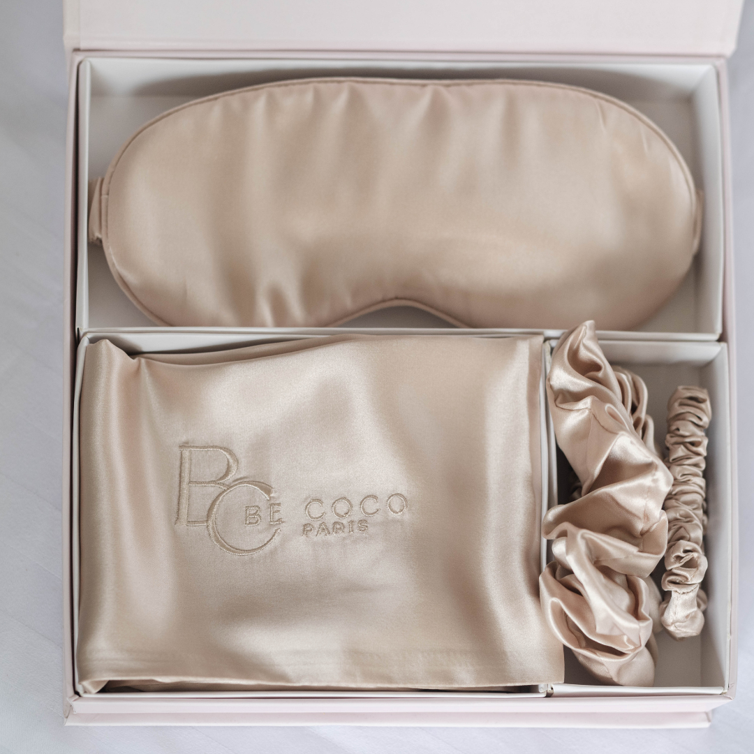 Taie d'Oreiller, Masque, Chouchou et elastique en soie : Le coffret ...